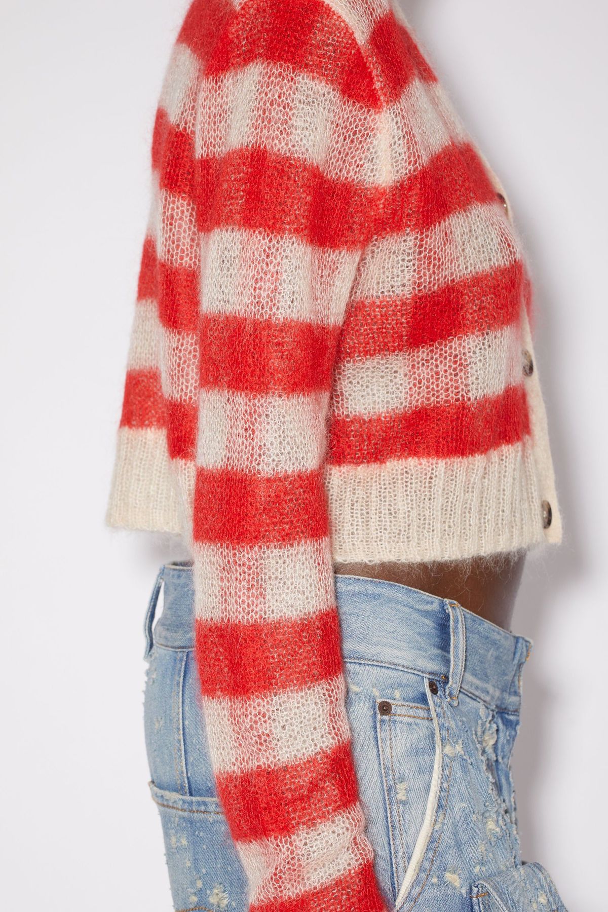 Acne Studios Gingham Check Cardigan - Light Beige/Red | Garmentory