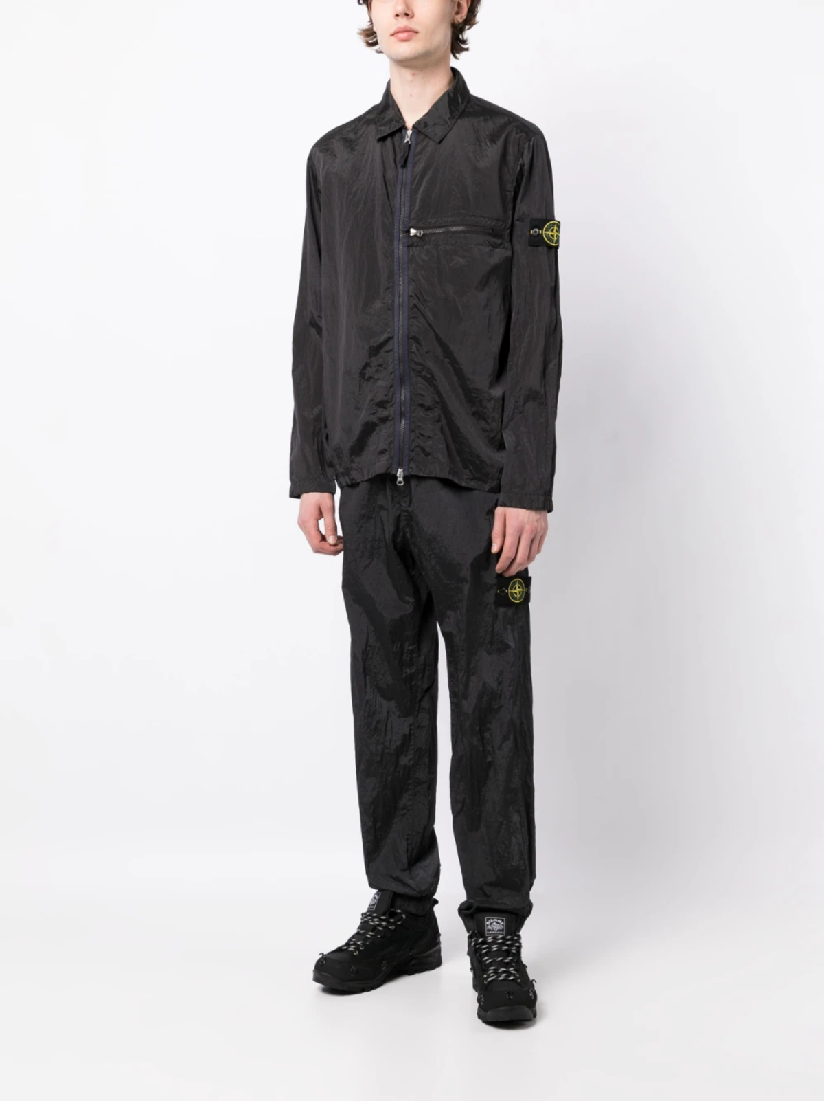 Stone Island Logo Patch Overshirt - Charcoal | Garmentory