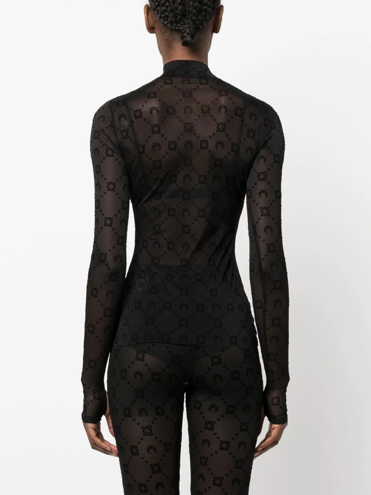 Marine Serre Moonogram Flocked Mesh Second Skin Top - Black on Black ...