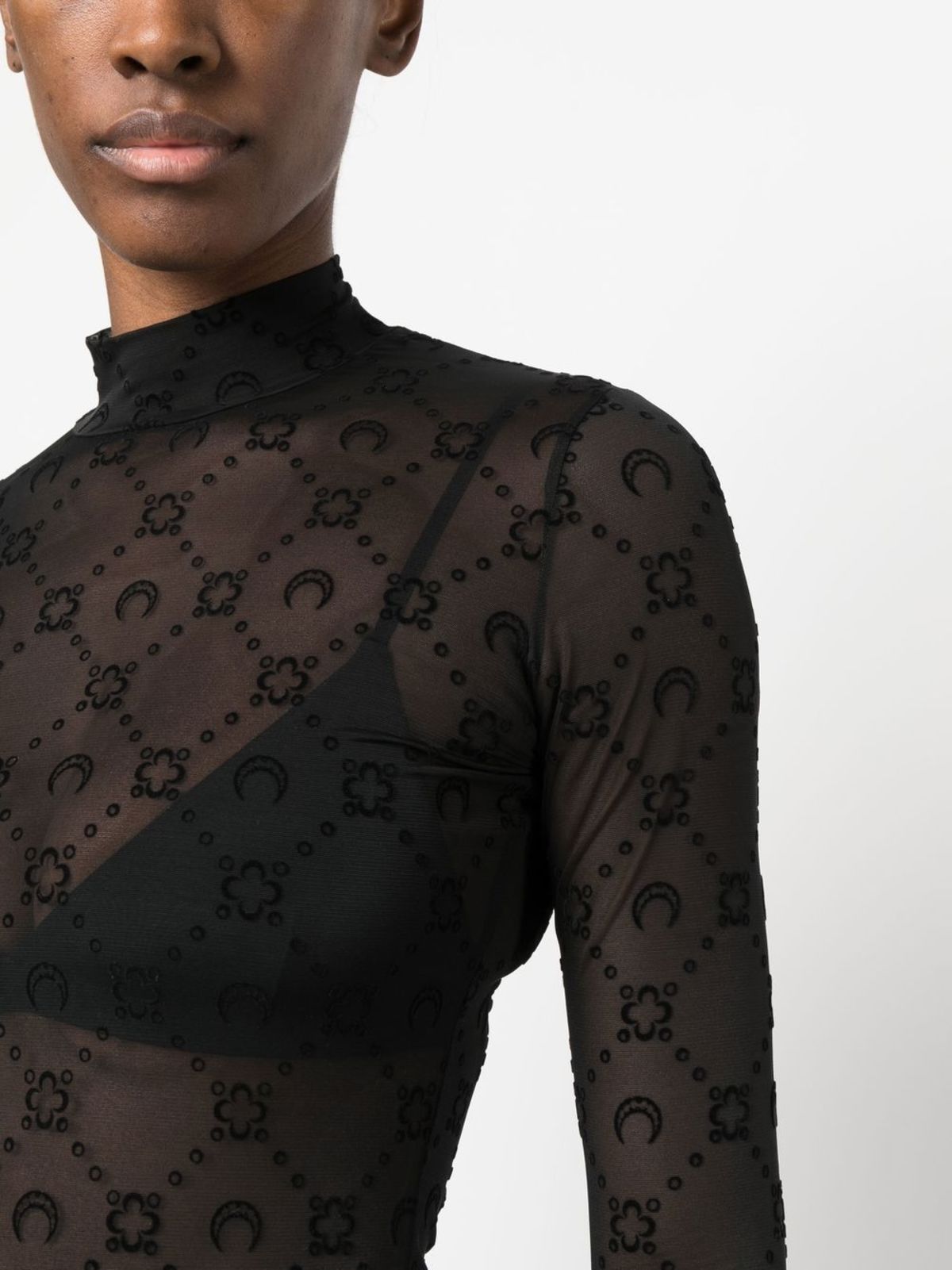 Marine Serre Moonogram Flocked Mesh Second Skin Top - Black on Black ...