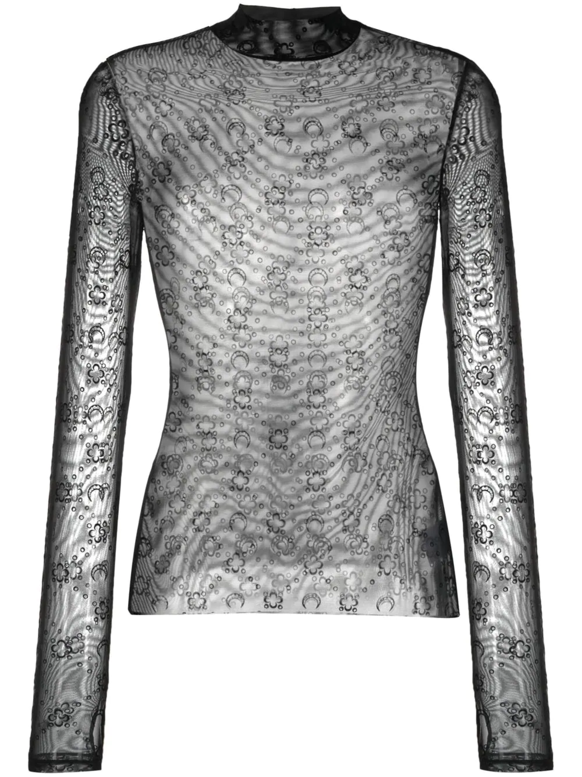 Marine Serre Moonogram Flocked Mesh Second Skin Top - Black on Black ...