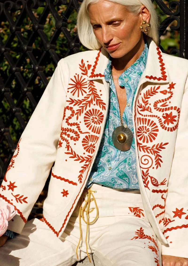 Alix Of Bohemia Snake & Snail Embroidered Jacket - Off White Fawn ...