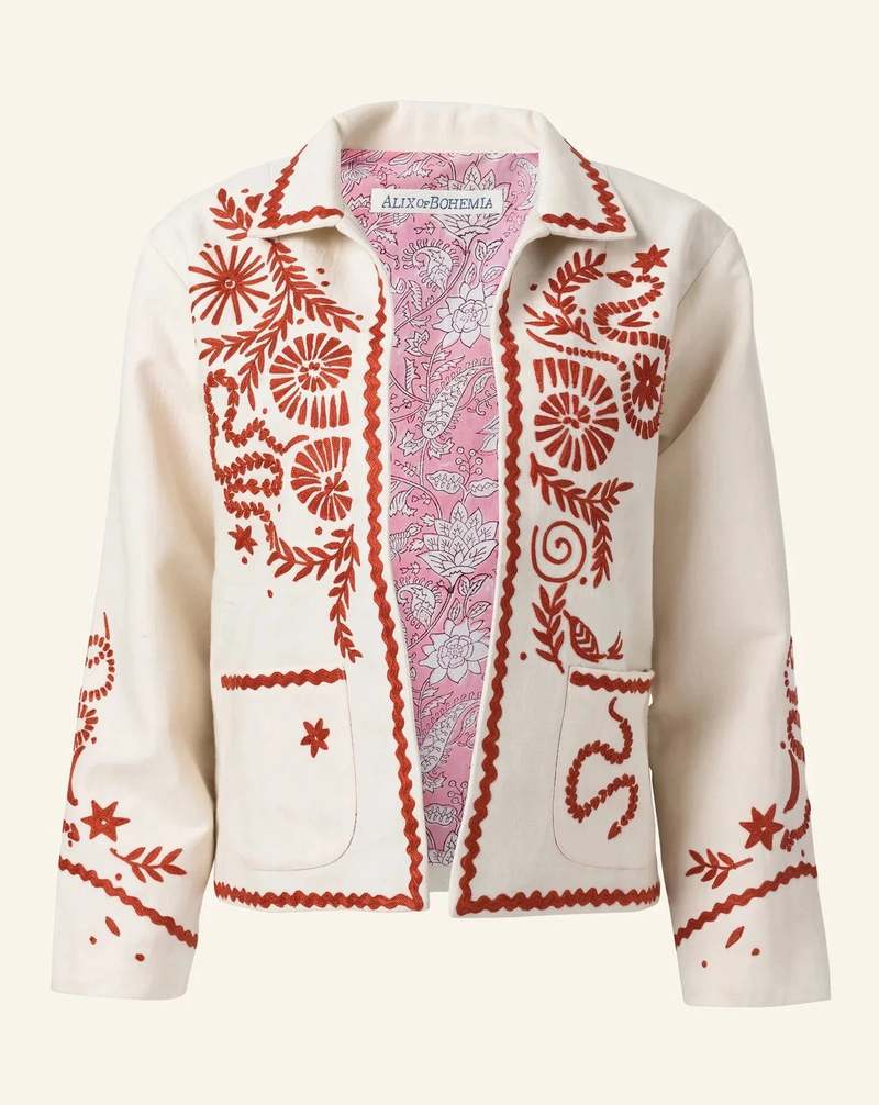 Alix Of Bohemia Snake & Snail Embroidered Jacket - Off White Fawn ...