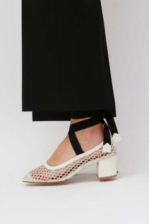 Souliers Martinez - Balles Block Heel - White Mesh | Garmentory