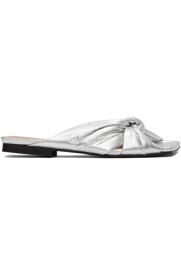 GANNI Silver Soft Knot Mules | Garmentory