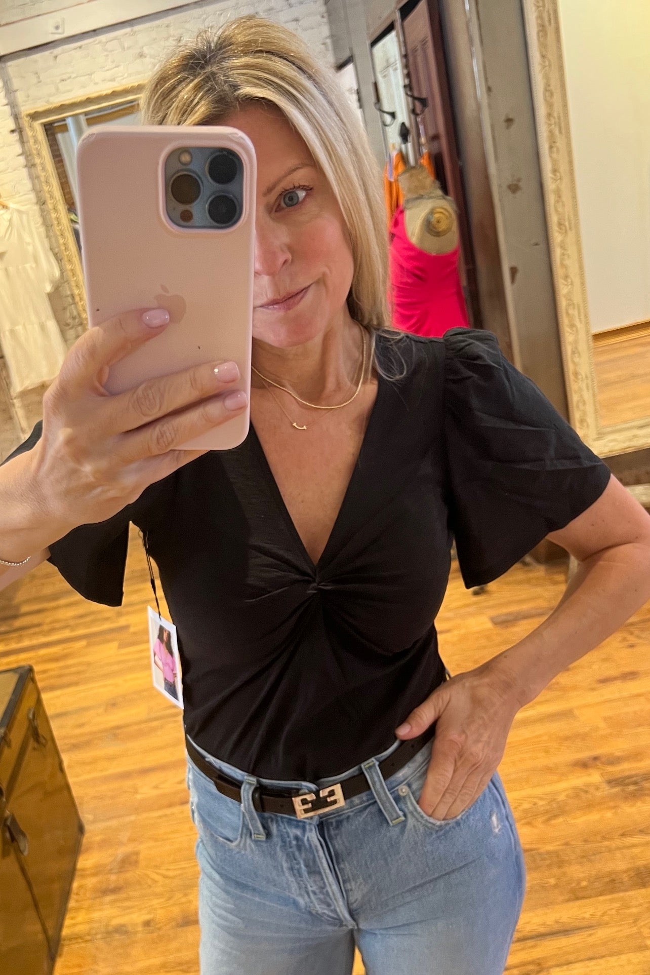 Nation LTD. Dusty Twisted Flutter Sleeve Tee - Jet Black | Garmentory