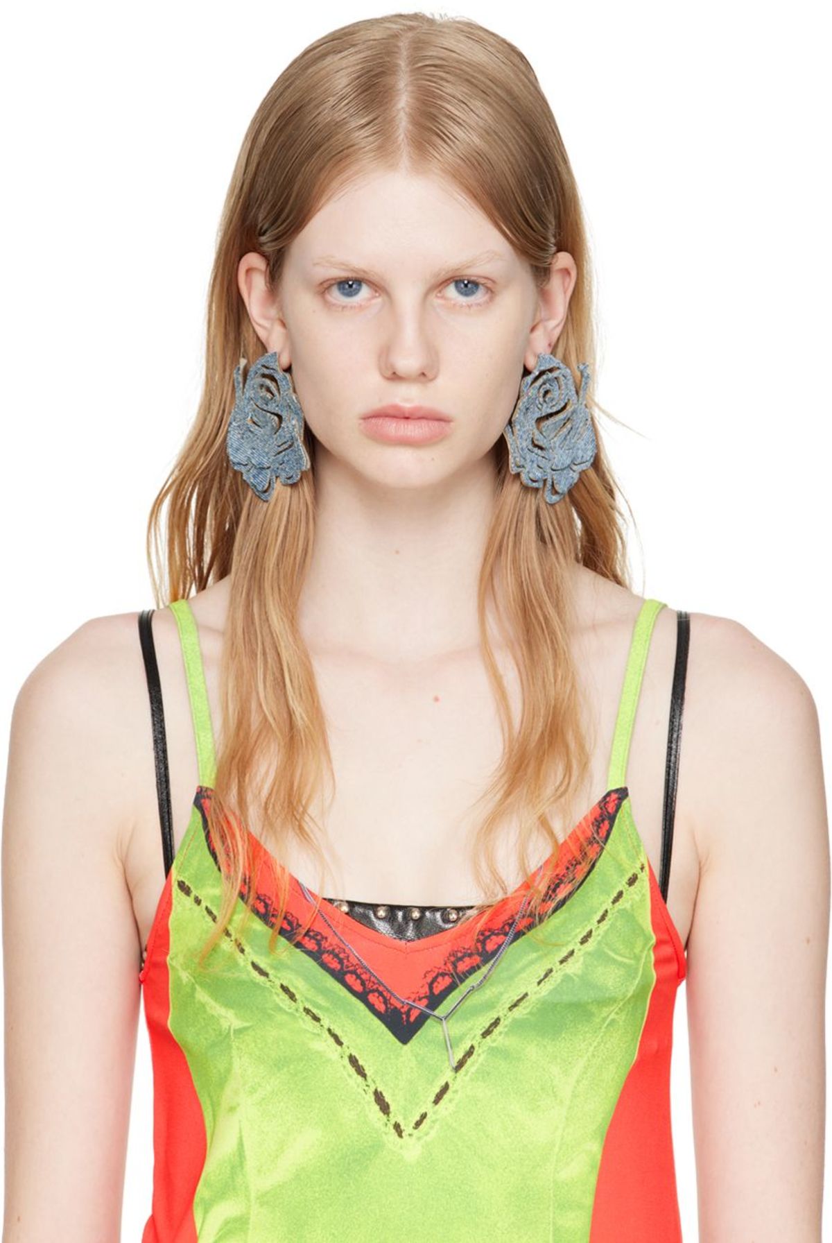 Y/Project Maxi Rose Stud Earrings - Navy Denim | Garmentory