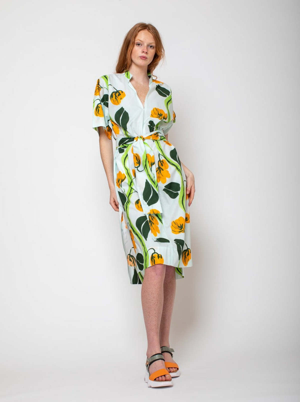 Odeeh Short Sleeve Printed Dress - Ice Green | Garmentory