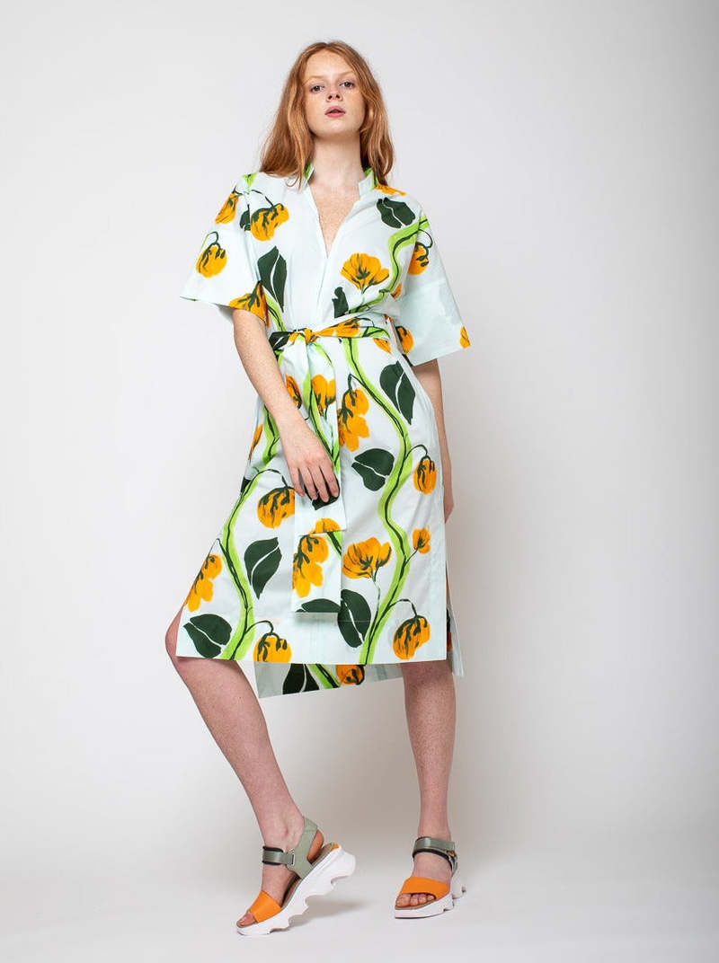 Odeeh Short Sleeve Printed Dress - Ice Green | Garmentory