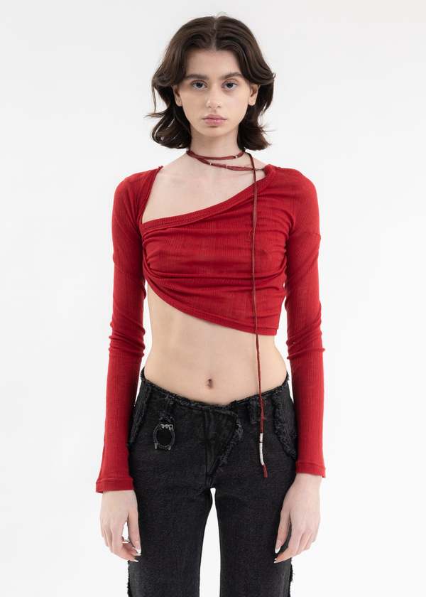Hyein Seo Twisted Long Sleeve W/ Necklace - Red | Garmentory