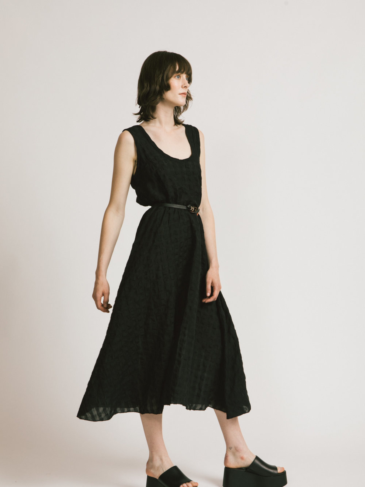 Allison Wonderland Indio tank dress in giant seersucker - Black ...