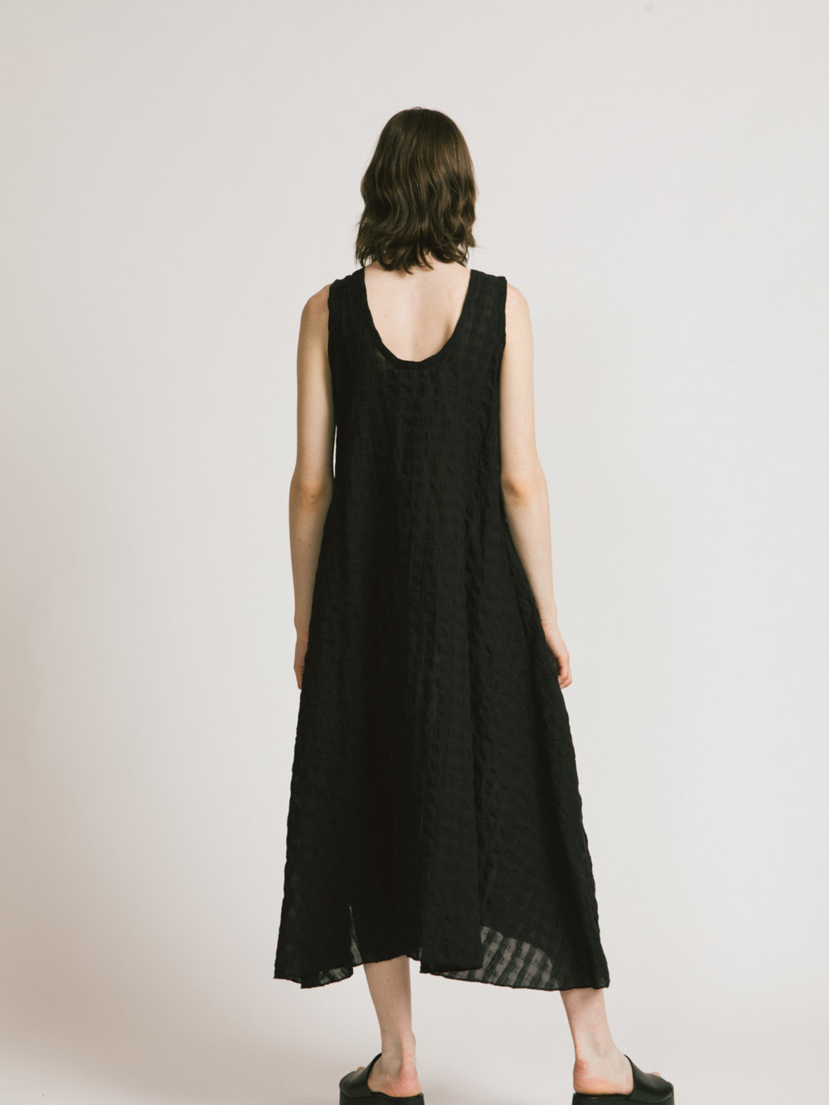 Allison Wonderland Indio tank dress in giant seersucker - Black ...