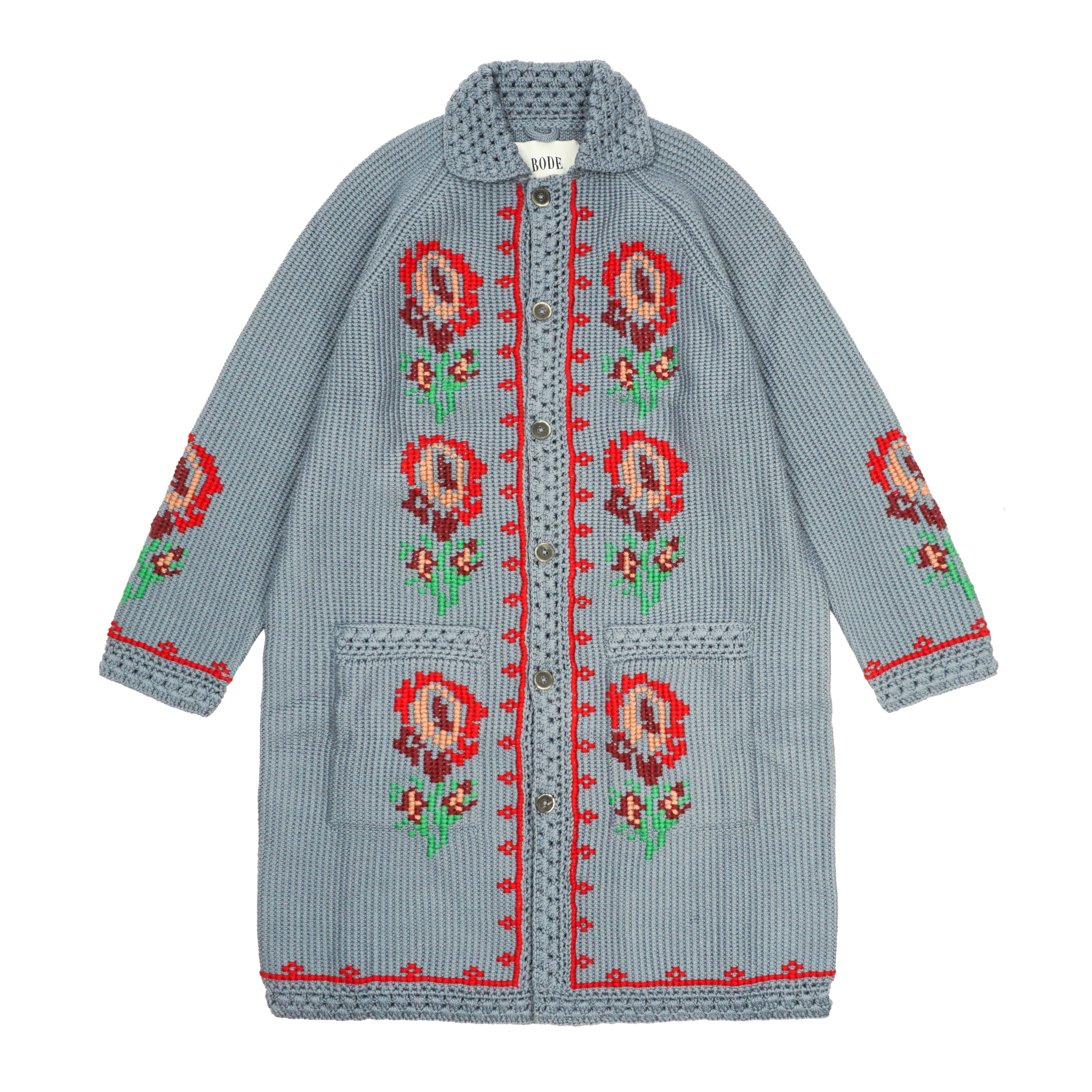 BODE FLUER CROSS STITCH CARDIGAN - BLUE MULTI | Garmentory