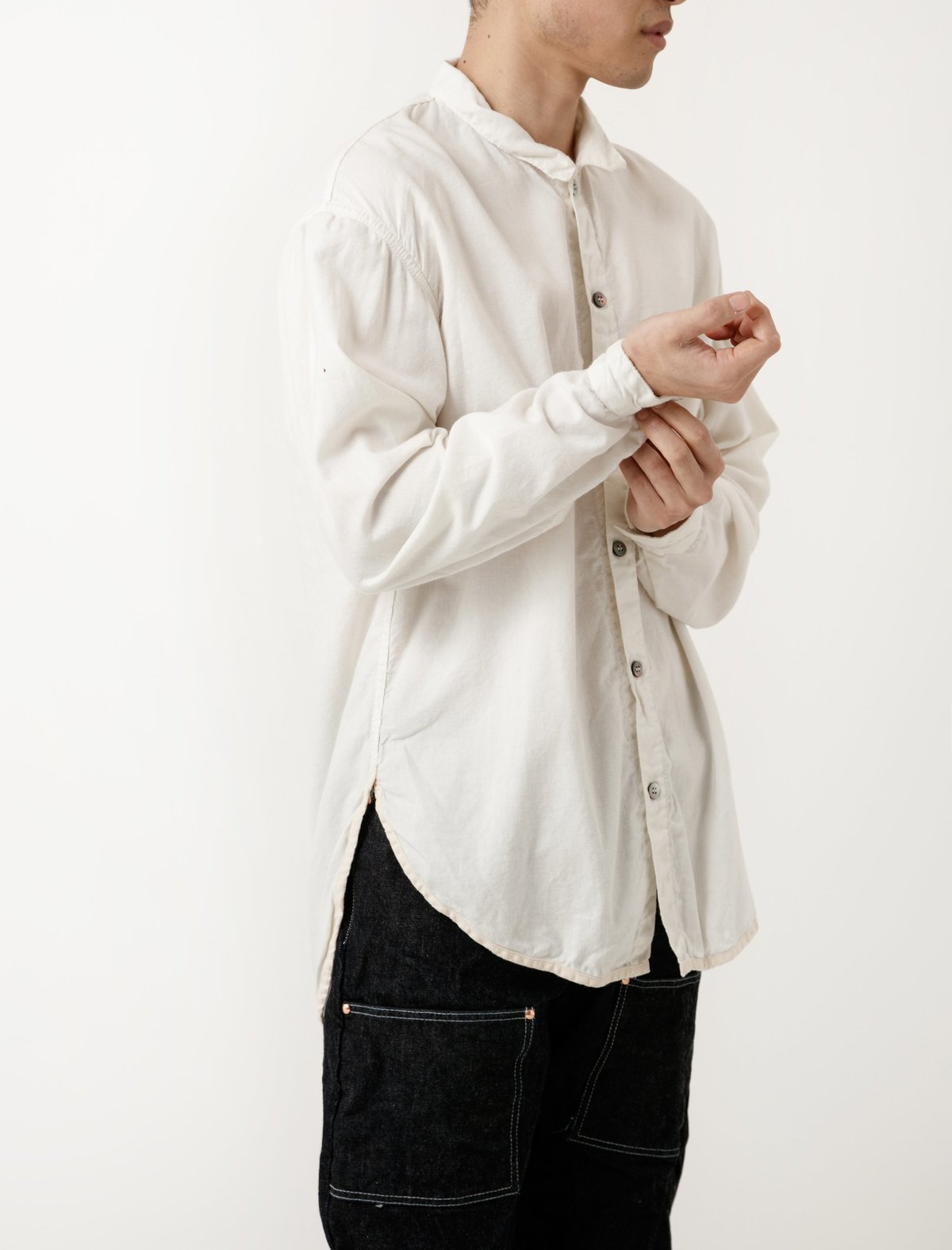 Tender Bound Hem Split Tail Shirt - Rinsed Wool-Cotton | Garmentory