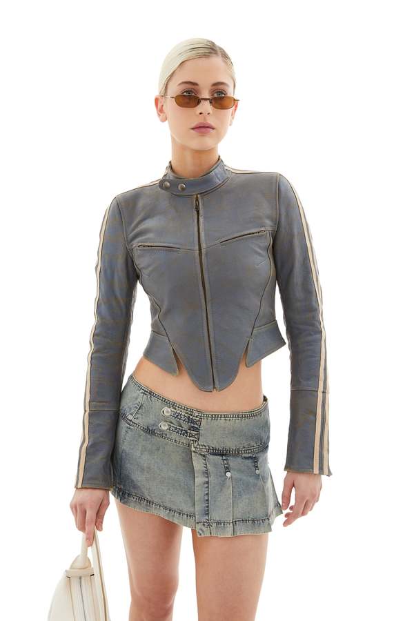 KNWLS Claw Leather Biker Jacket - Washed Blue | Garmentory