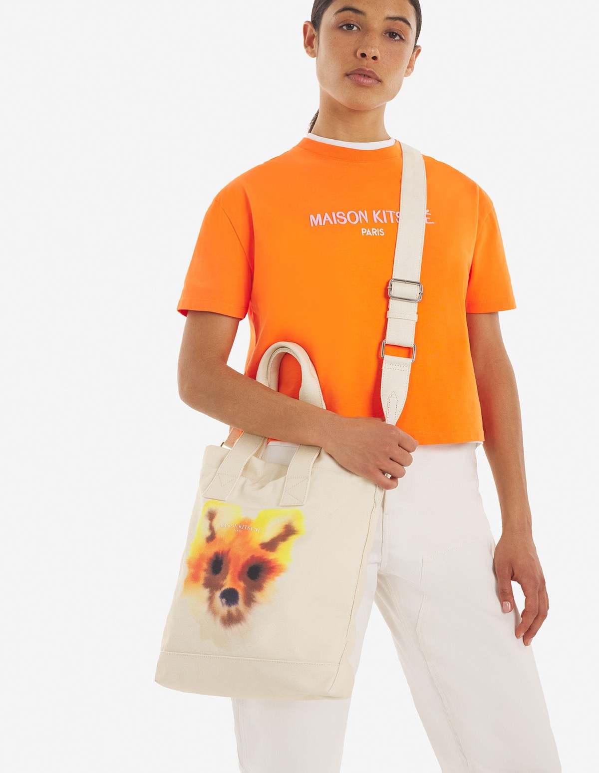 Kitsune Paris Boxy Tee Shirt - Neon Orange | Garmentory