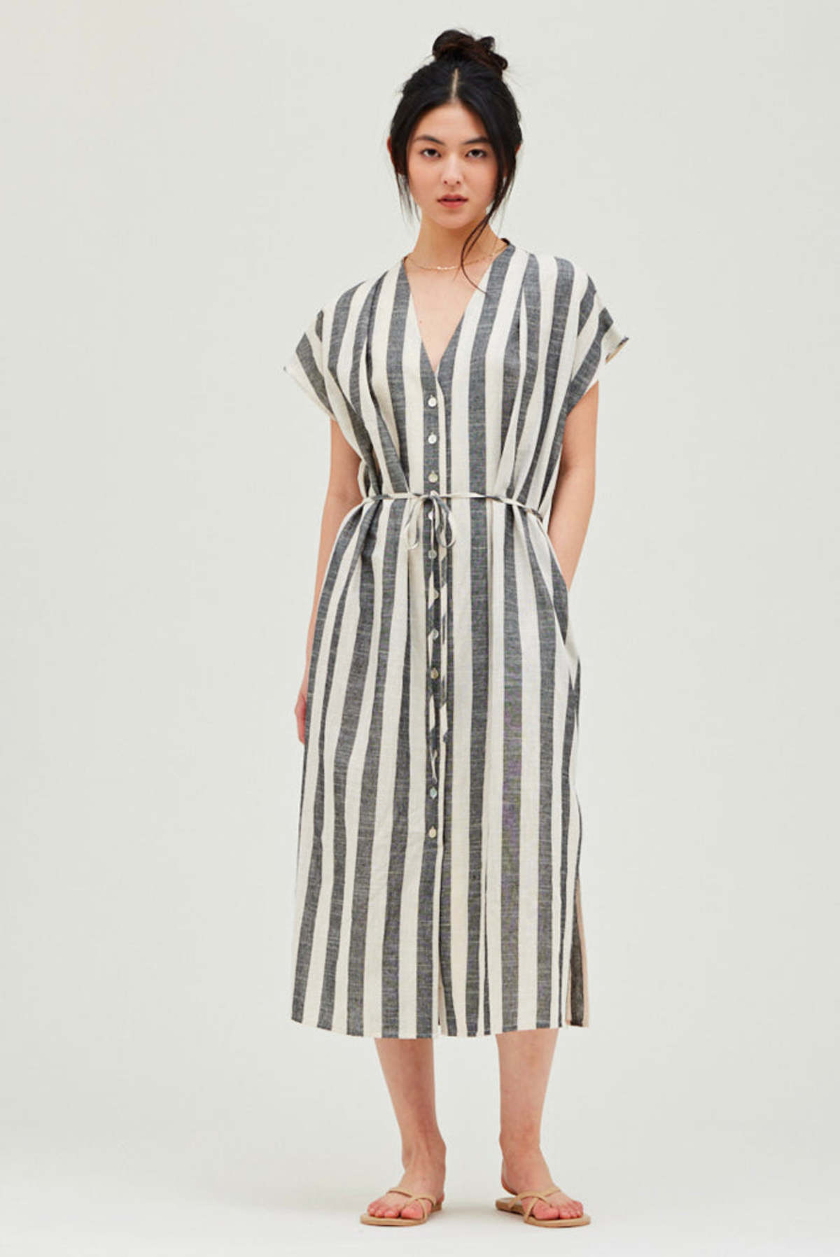 Grade & Gather THICK STRIPE MIDI DRESS - Black | Garmentory
