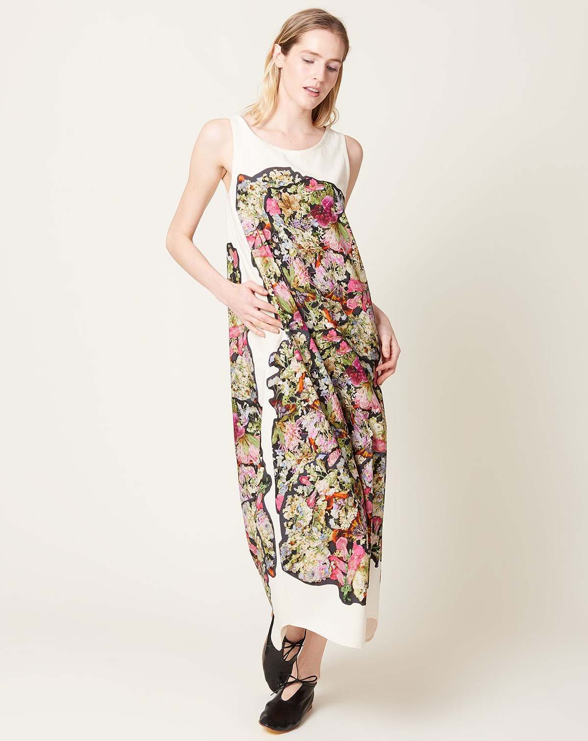 Deep Back Dress in Panel Print K Pressed Flowers | Garmentory