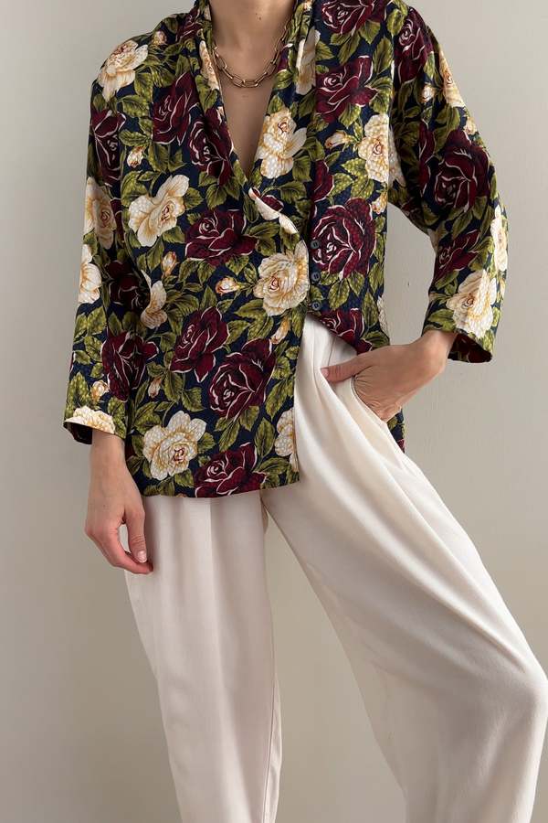 Vintage Shawl Collar Blouse - Floral Print | Garmentory