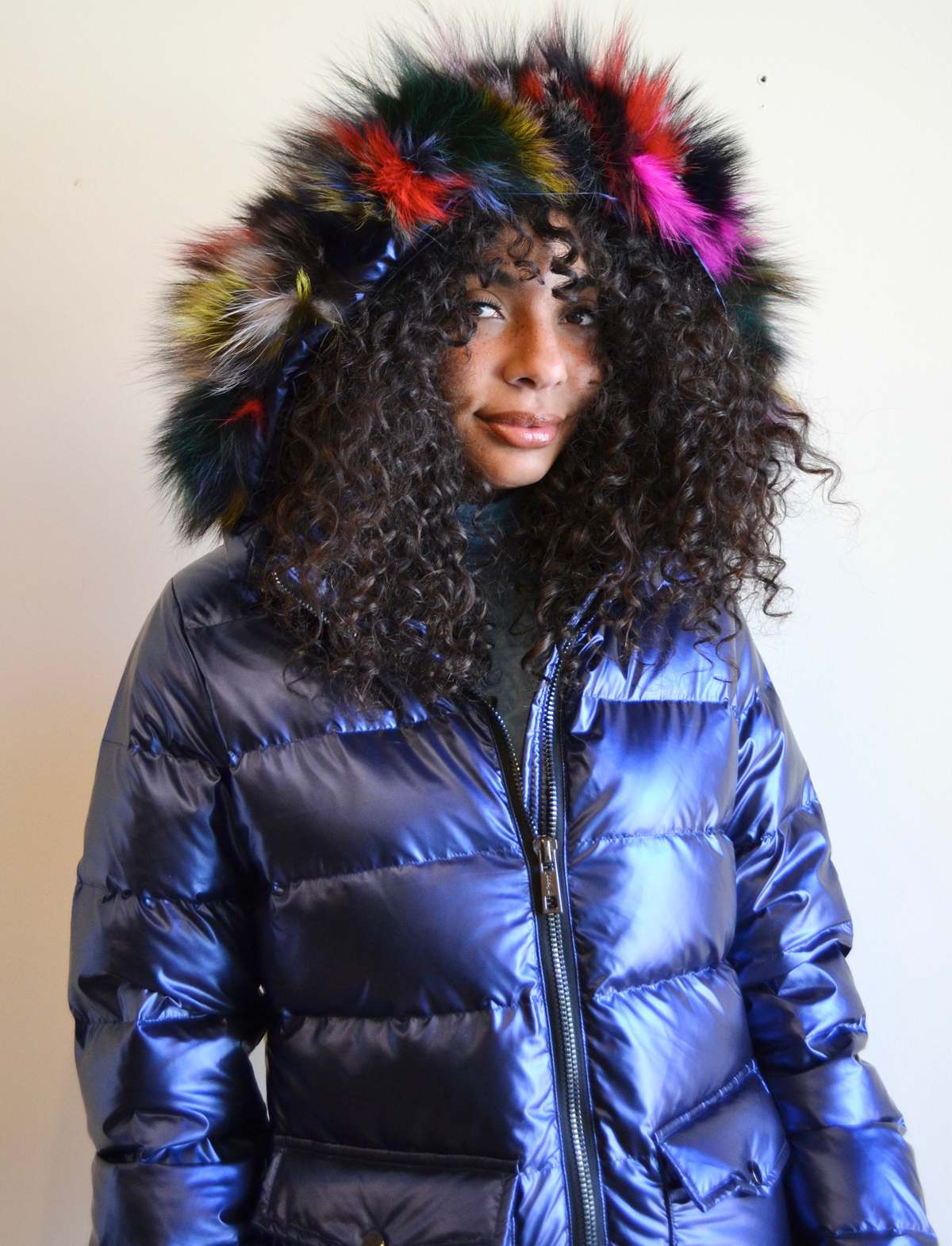 Jocelyn Puffer Jacket With Faux Fur Trim - Navy | Garmentory