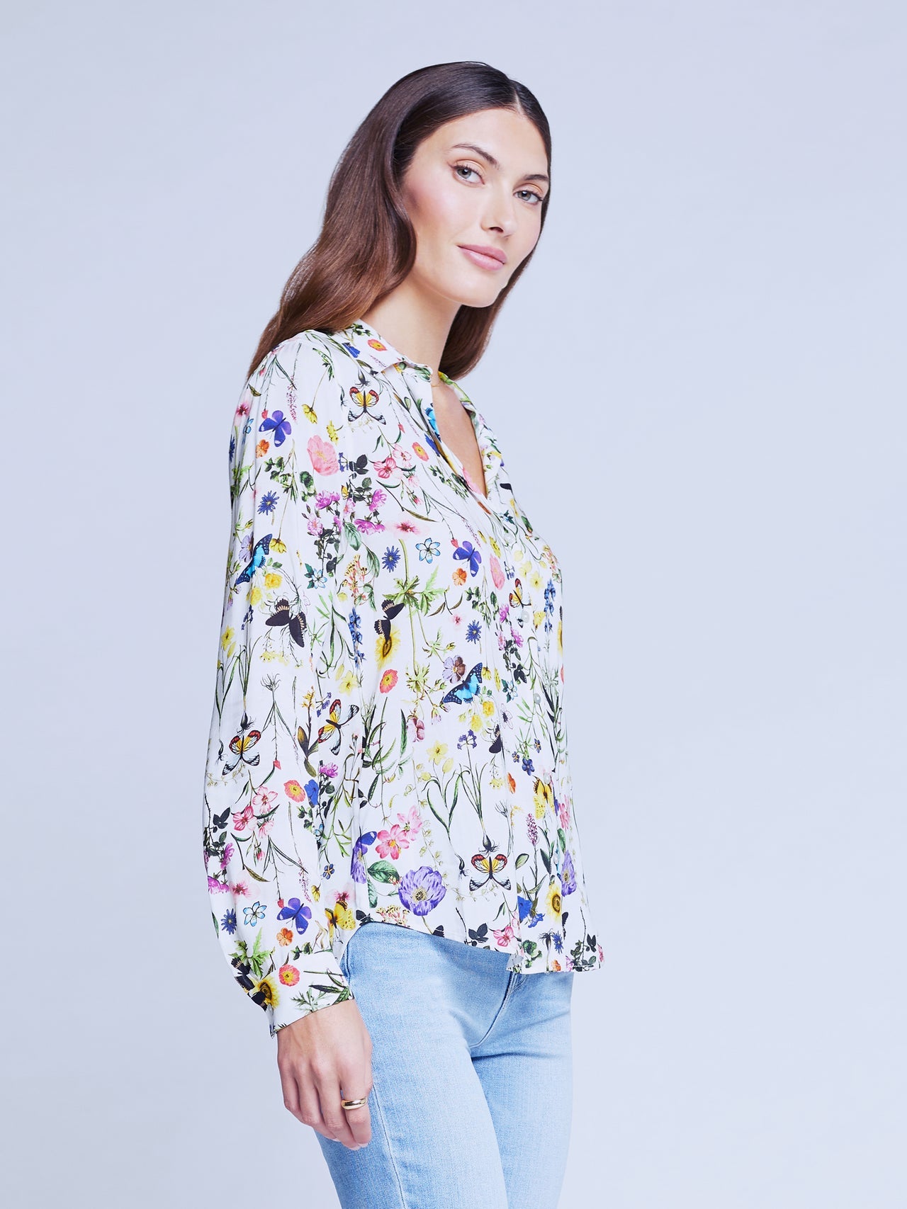 L'agence Holly Blouse - White Multi Butterfly Botanical | Garmentory
