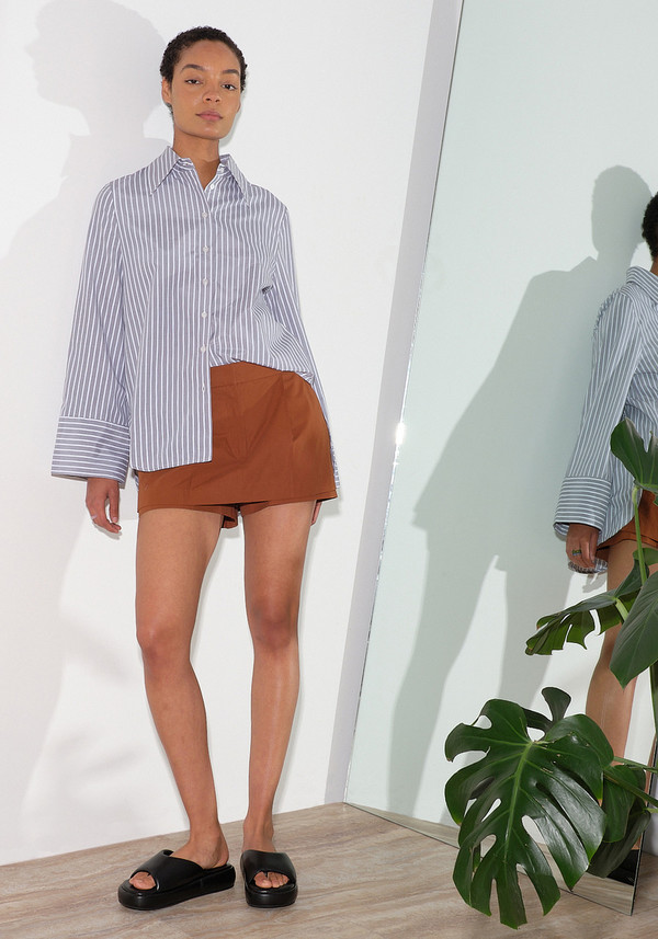 Tibi Arun Suiting Mini Skirt Oak Brown Garmentory