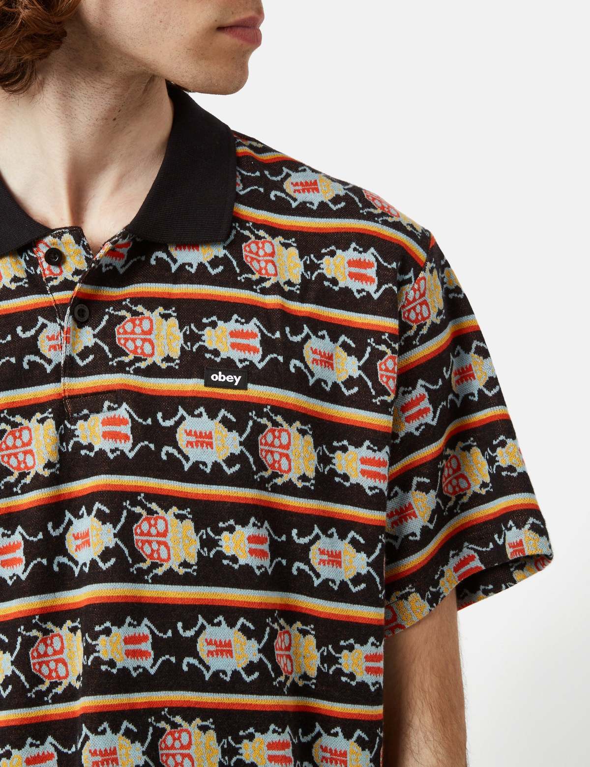 OBEY Bugs Jacquard Short Sleeve Polo Shirt - Black Multi | Garmentory