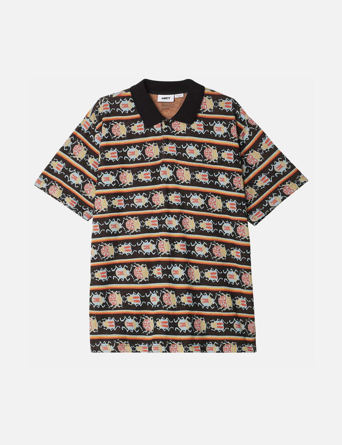 OBEY Bugs Jacquard Short Sleeve Polo Shirt - Black Multi | Garmentory