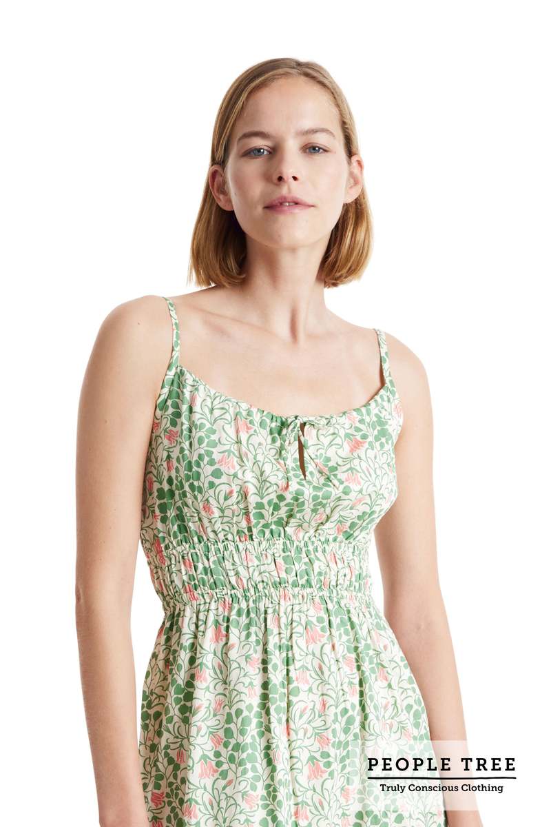 People Tree Harebell Strappy Sundress - Green Floral Leaf | Garmentory