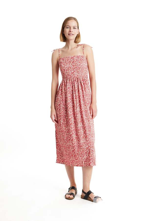 People Tree Vivana Tie Strap Sundress - Red Floral | Garmentory