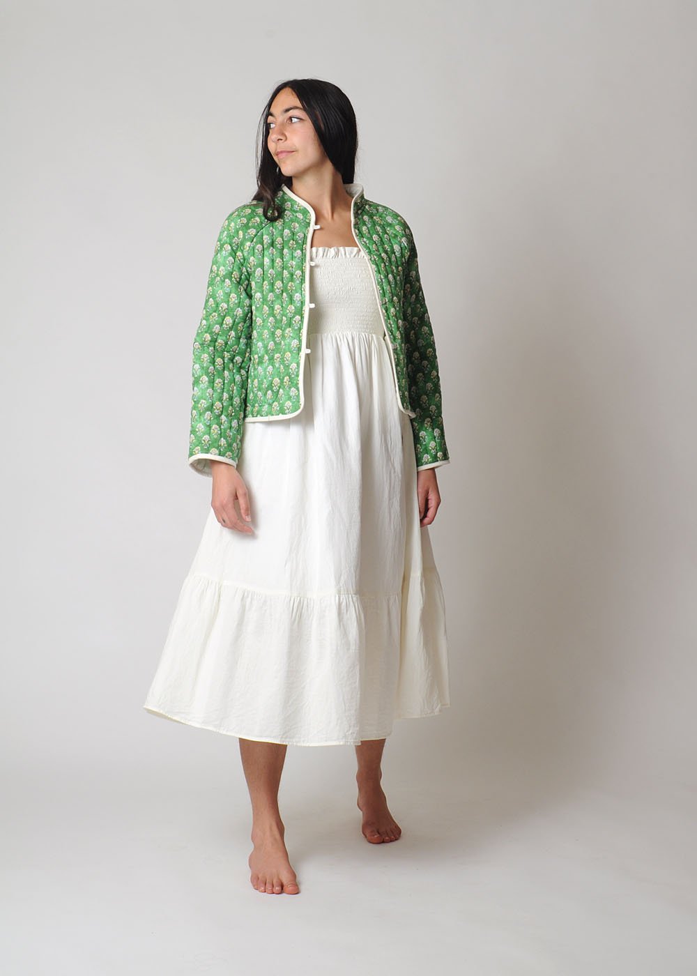 Conifer Reversible Quilted Jacket - Natural/Green Floral Print | Garmentory