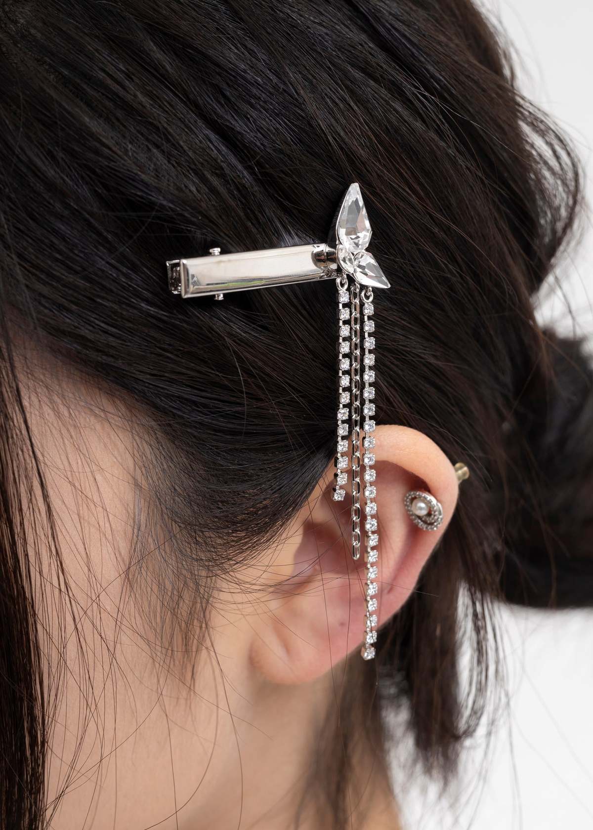 DEPARTMENT Rhinestone Wing And Chains Hair Pin - Silver | Garmentory
