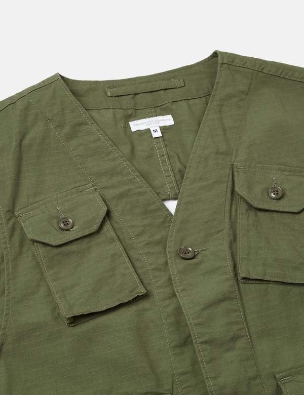 Engineered Garments Cotton Ripstop C-1 Vest - Olive Green | Garmentory
