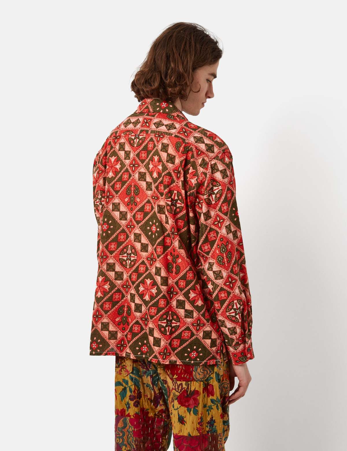 Engineered Garments Classic Ethno Print Shirt - Pink/Olive Green ...