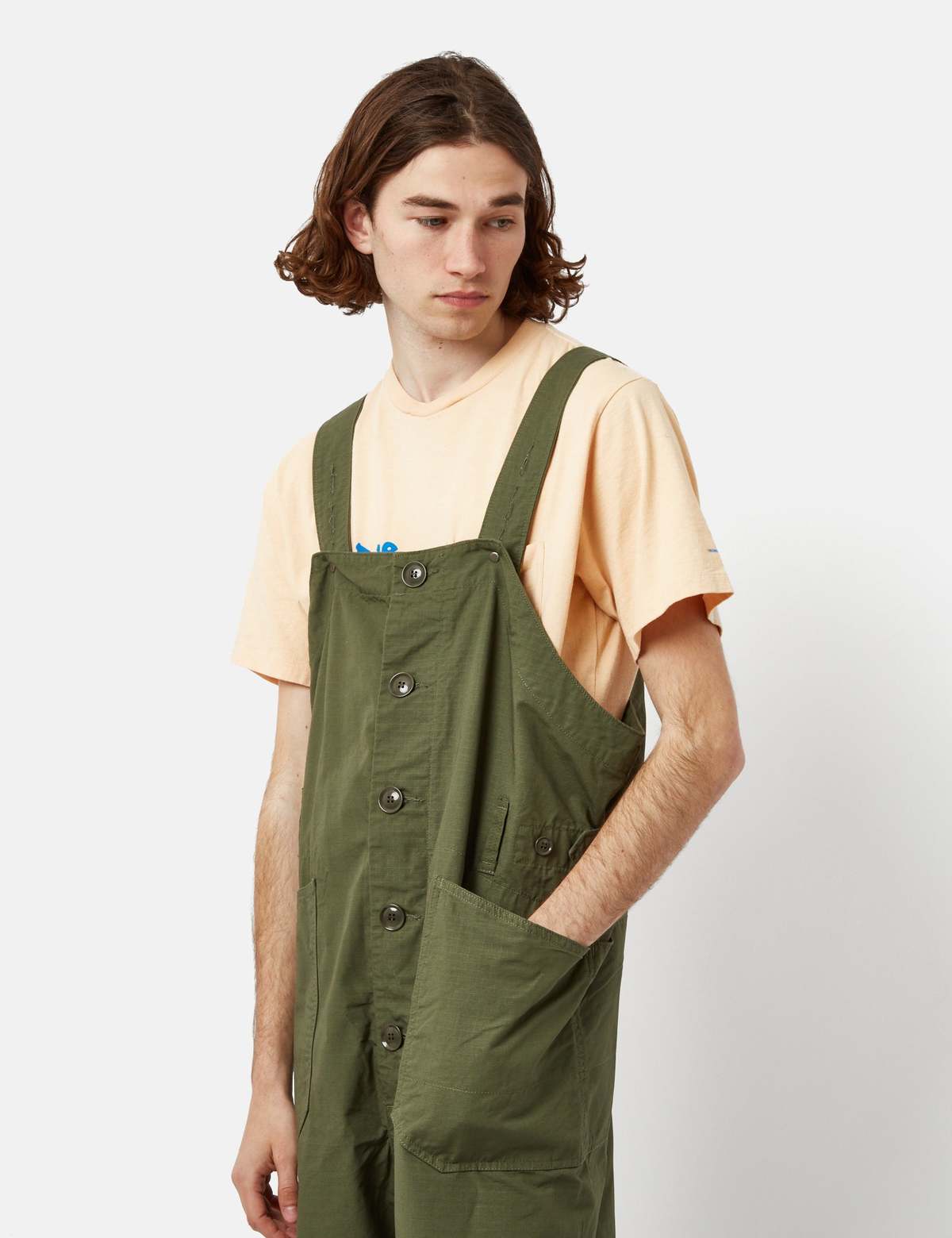 Engineered Garments Relaxed Ripstop Overalls - Olive Green | Garmentory