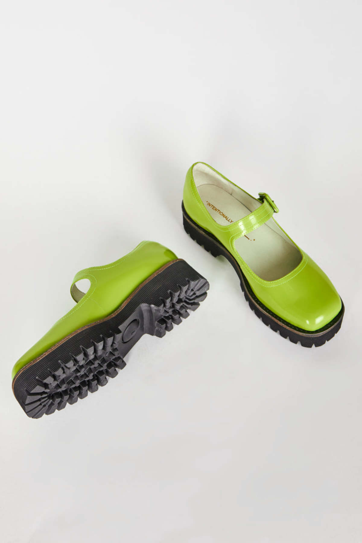 "INTENTIONALLY __________." Veronica Lug Sole Mary Jane - Neon Lime ...