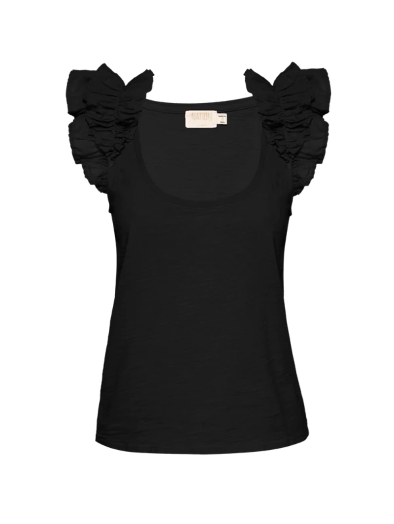 NNation Ltd Valentina Ruffled Tank - Jet Black | Garmentory