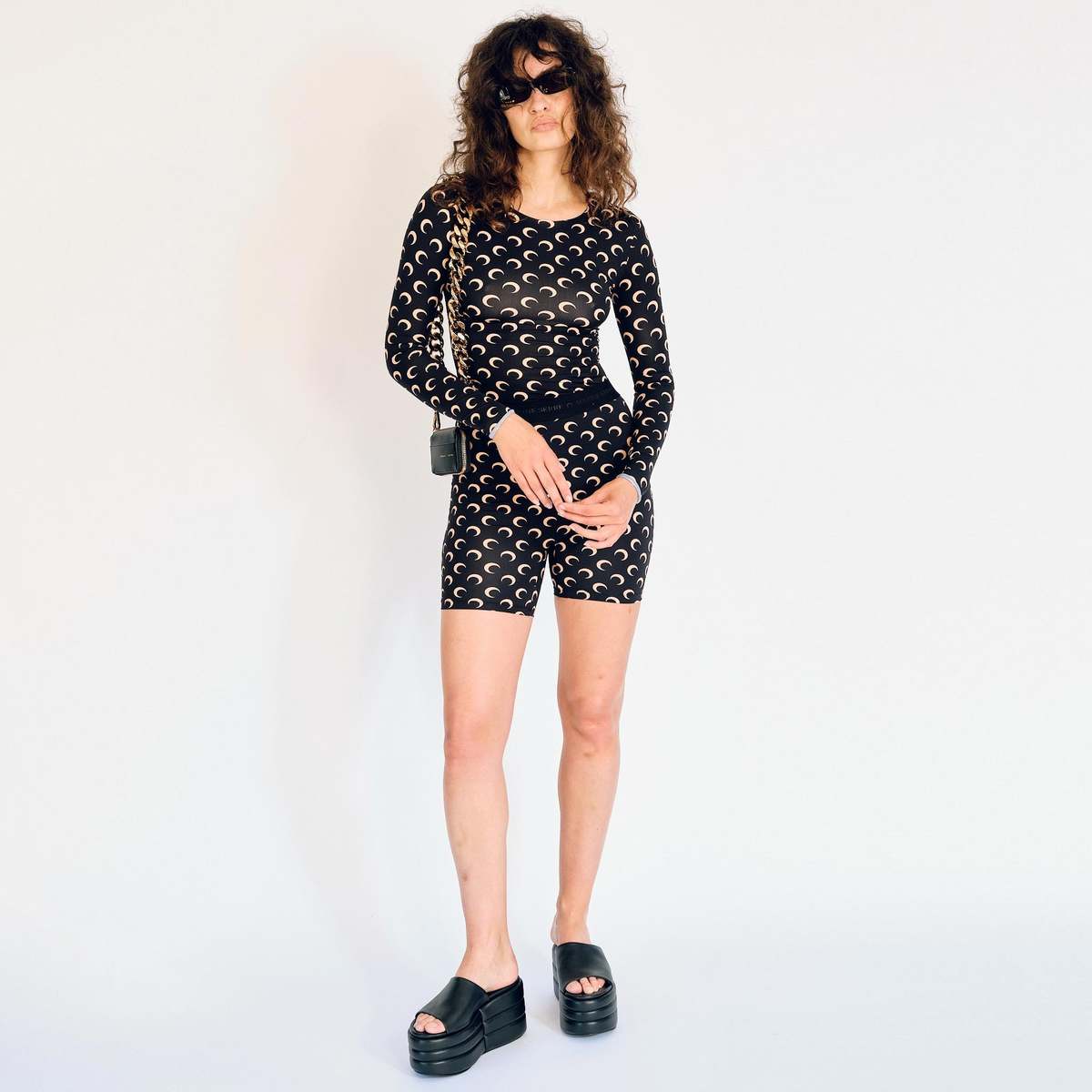 MARINE SERRE Regenerated Second Skin Top - Tan Moon on Black | Garmentory