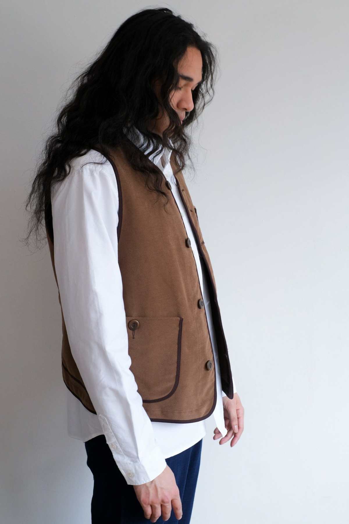 Dehen 1920 Moleskin Utility Vest - Dark Tan | Garmentory