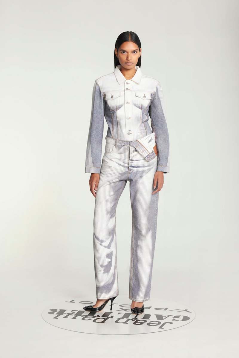 Y/project BODY MORPH FITTED DENIM JACKET - BLUE/WHITE | Garmentory