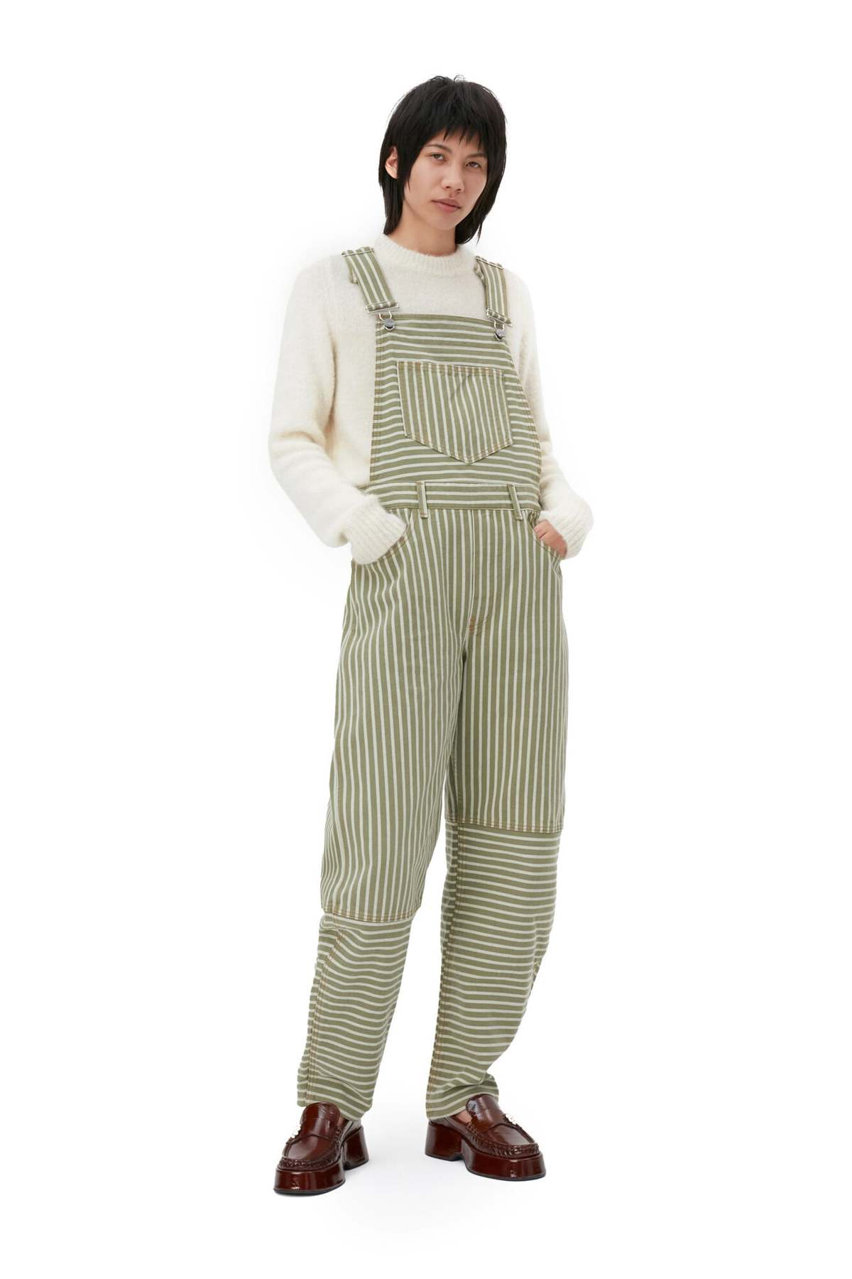 Ganni Stripe Denim Overalls - Loden Green | Garmentory
