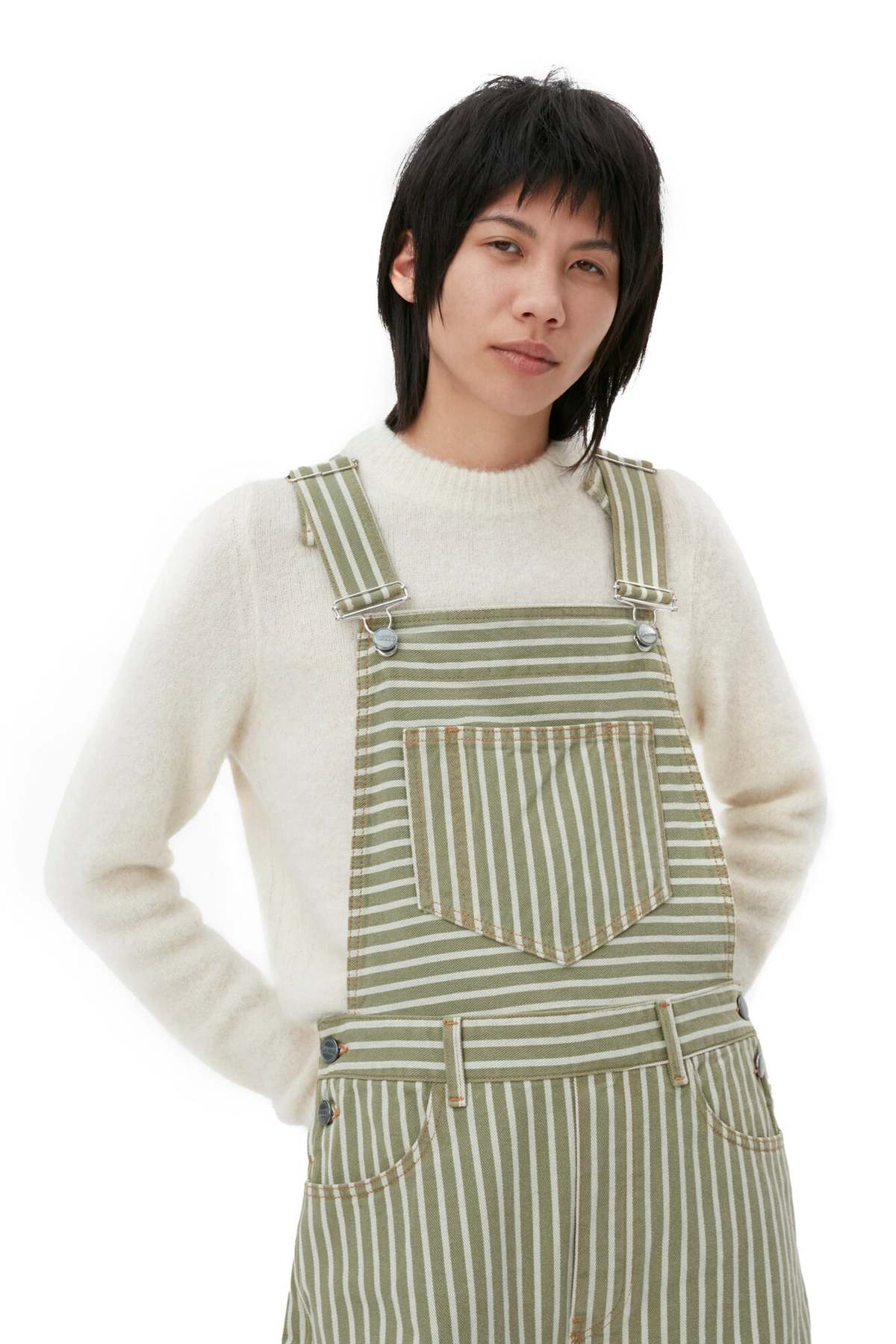 Ganni Stripe Denim Overalls - Loden Green | Garmentory