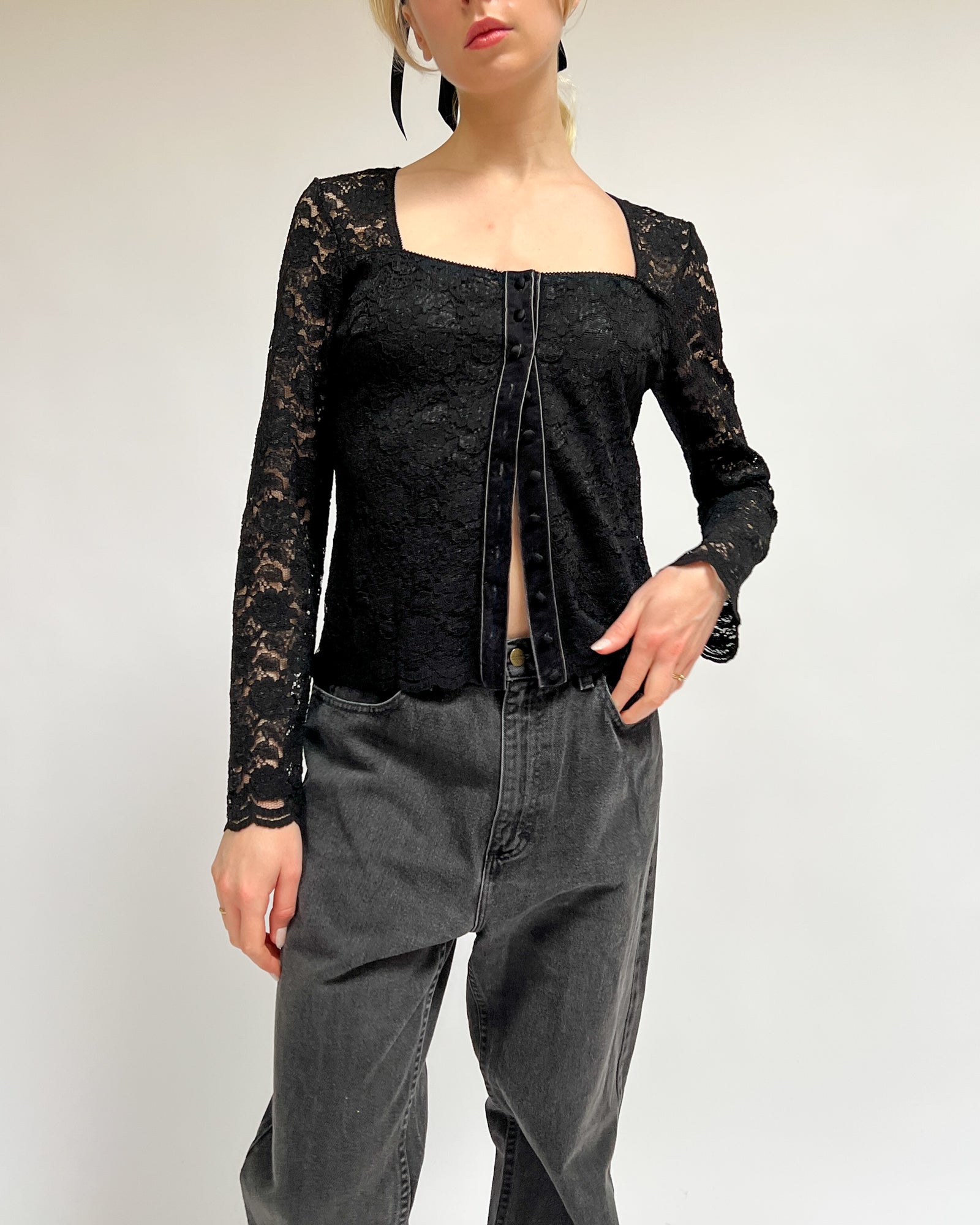 Lace Square Neck Top - Black | Garmentory