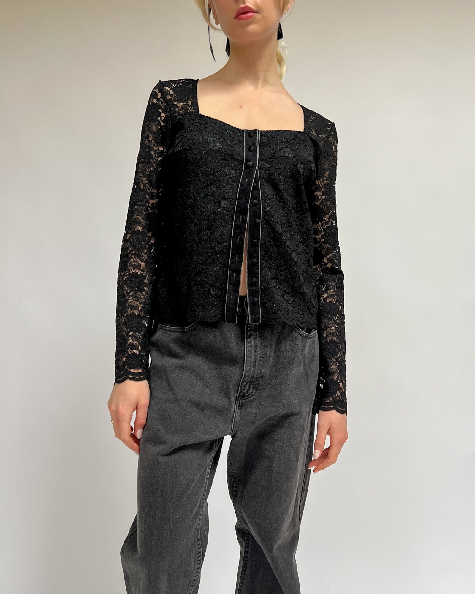 Lace Square Neck Top - Black | Garmentory