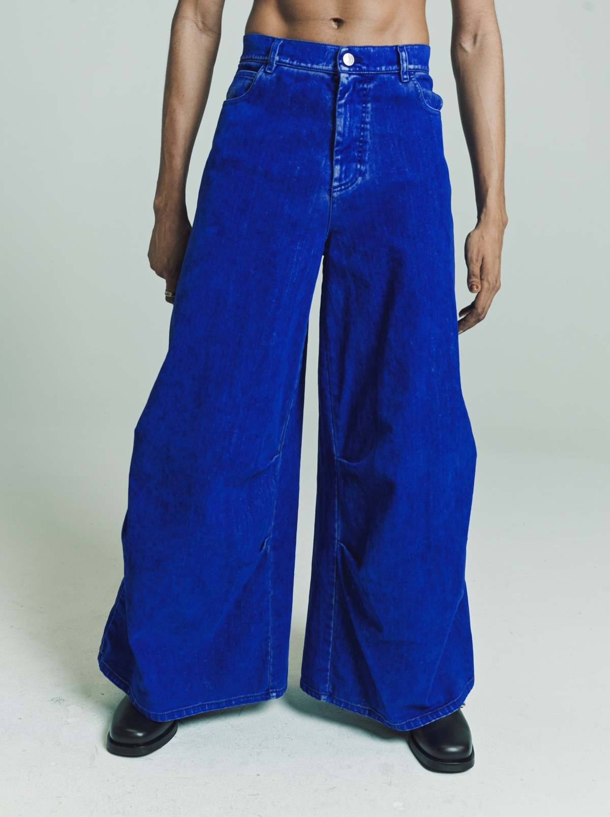 Marni Flocked Denim 5 Pocket Wide Trousers - Blue | Garmentory