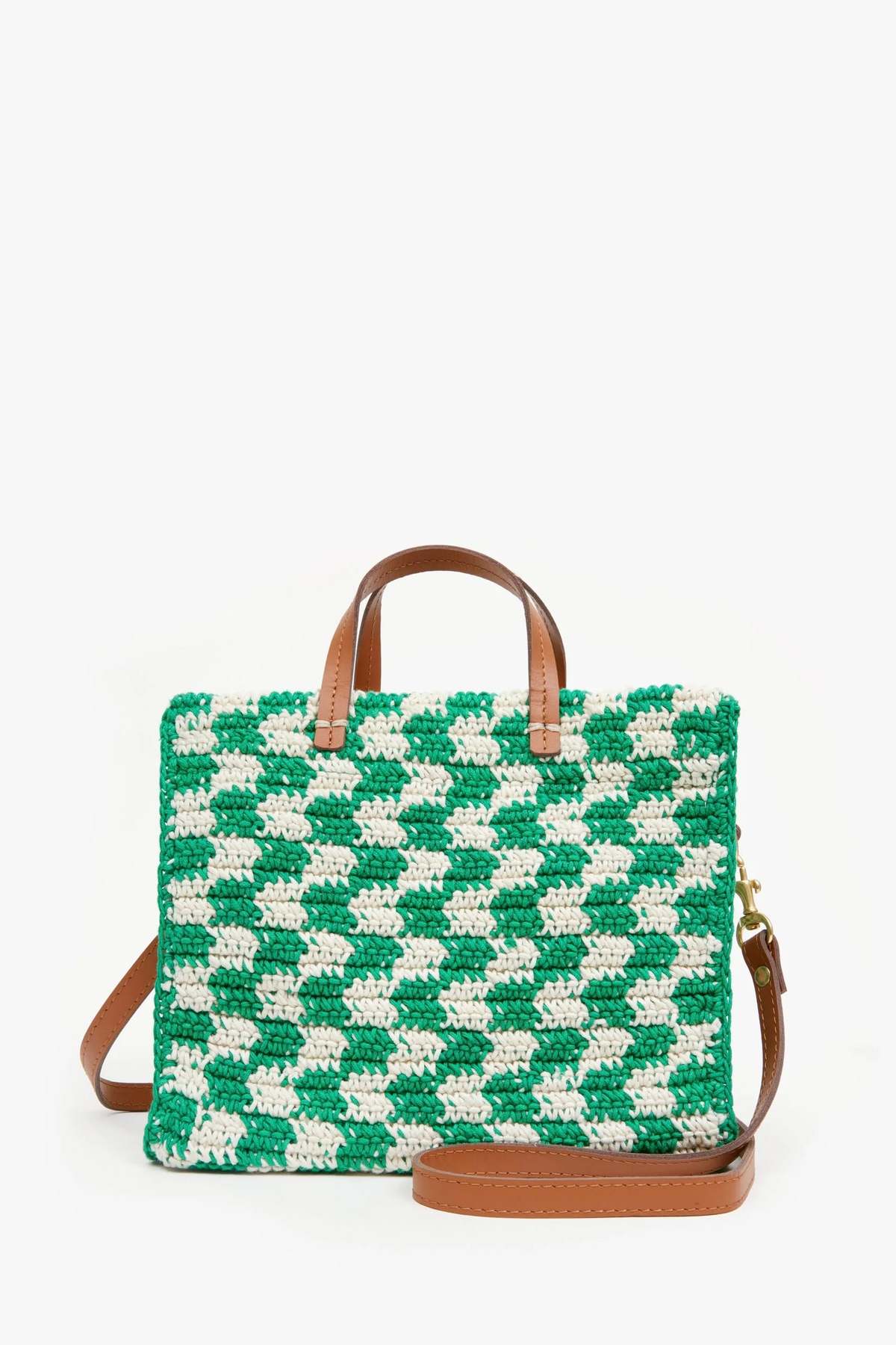 Clare V. Petit Summer Simple Tote - Sea Green/Cream Crochet Checker ...