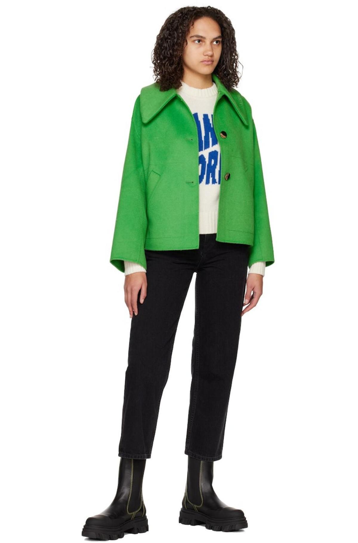 GANNI Wide Collar Jacket - Green | Garmentory