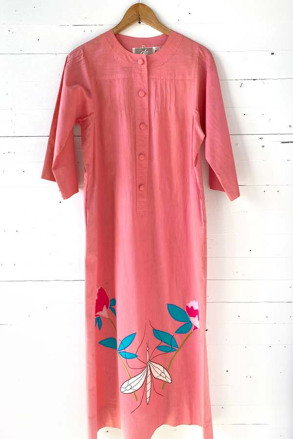 Vintage Lydia de Roma Pink Dragonfly Dress | Garmentory