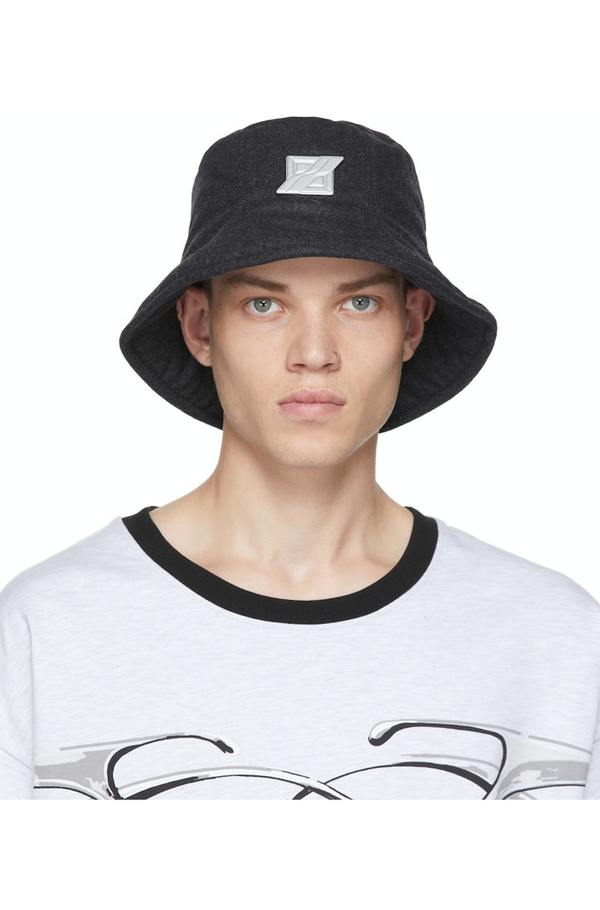 We11done Black Rhinestone Logo Padded Flannel Bucket Hat | Garmentory