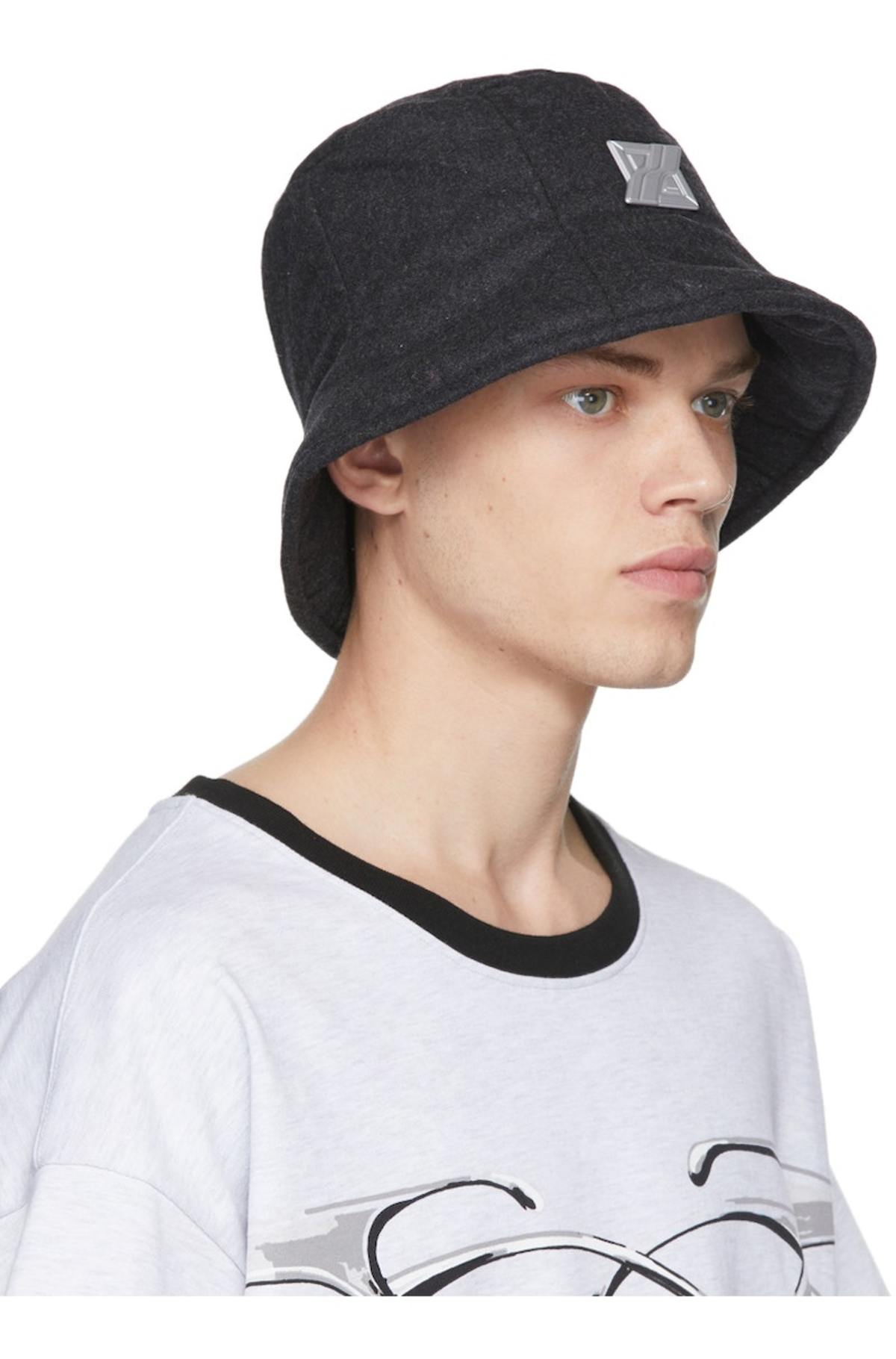 We11done Black Rhinestone Logo Padded Flannel Bucket Hat | Garmentory